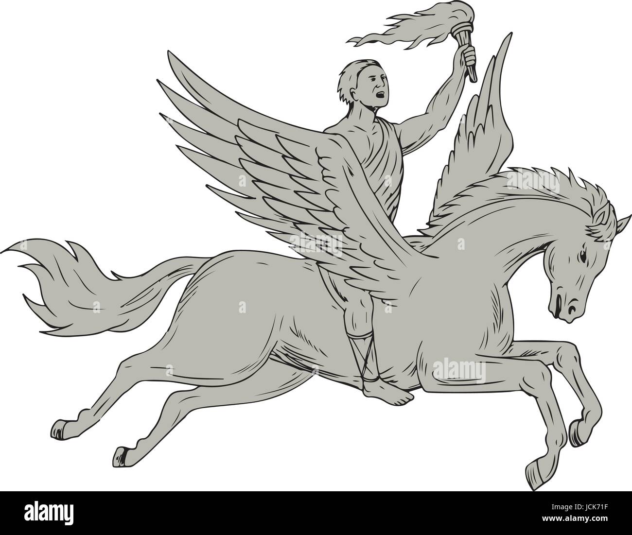Drawing sketch style illustration of Bellerophon, a Greek mythology ...