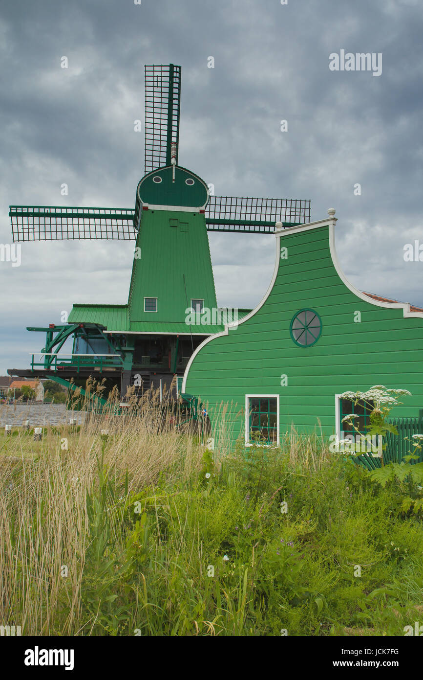 Traditional Dutch windmill in Zaanse Schans (Netherlands). Vertically ...