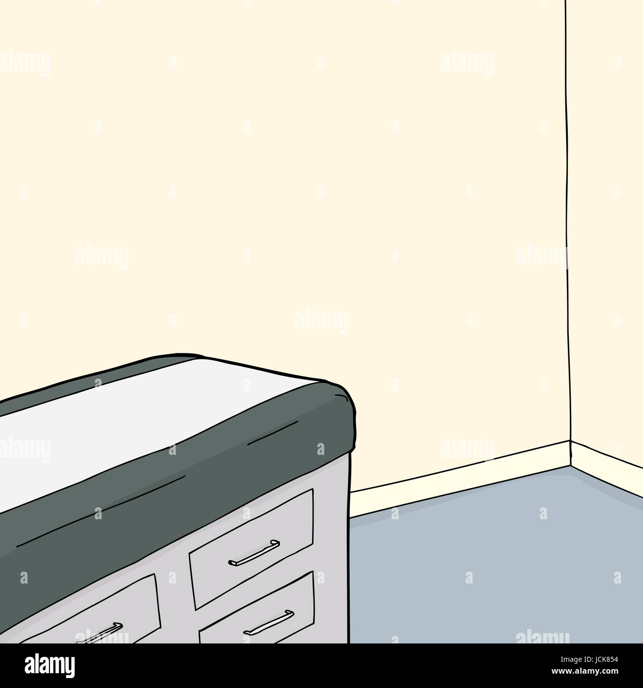 Empty hand drawn cartoon examination table in room Stock Photo - Alamy