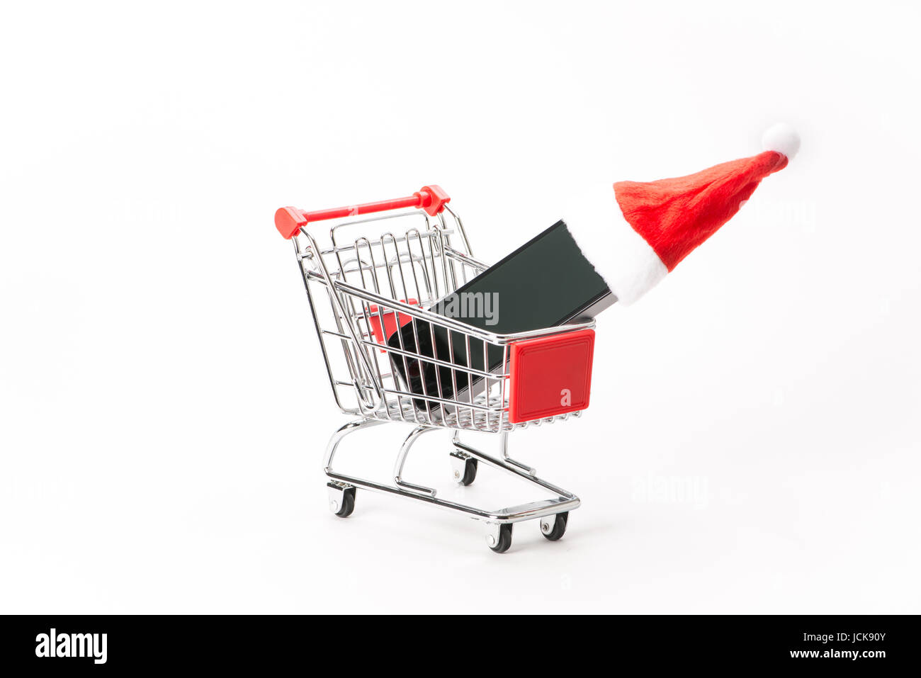 Caddy for shopping with smartphone on white background Stock Photo - Alamy