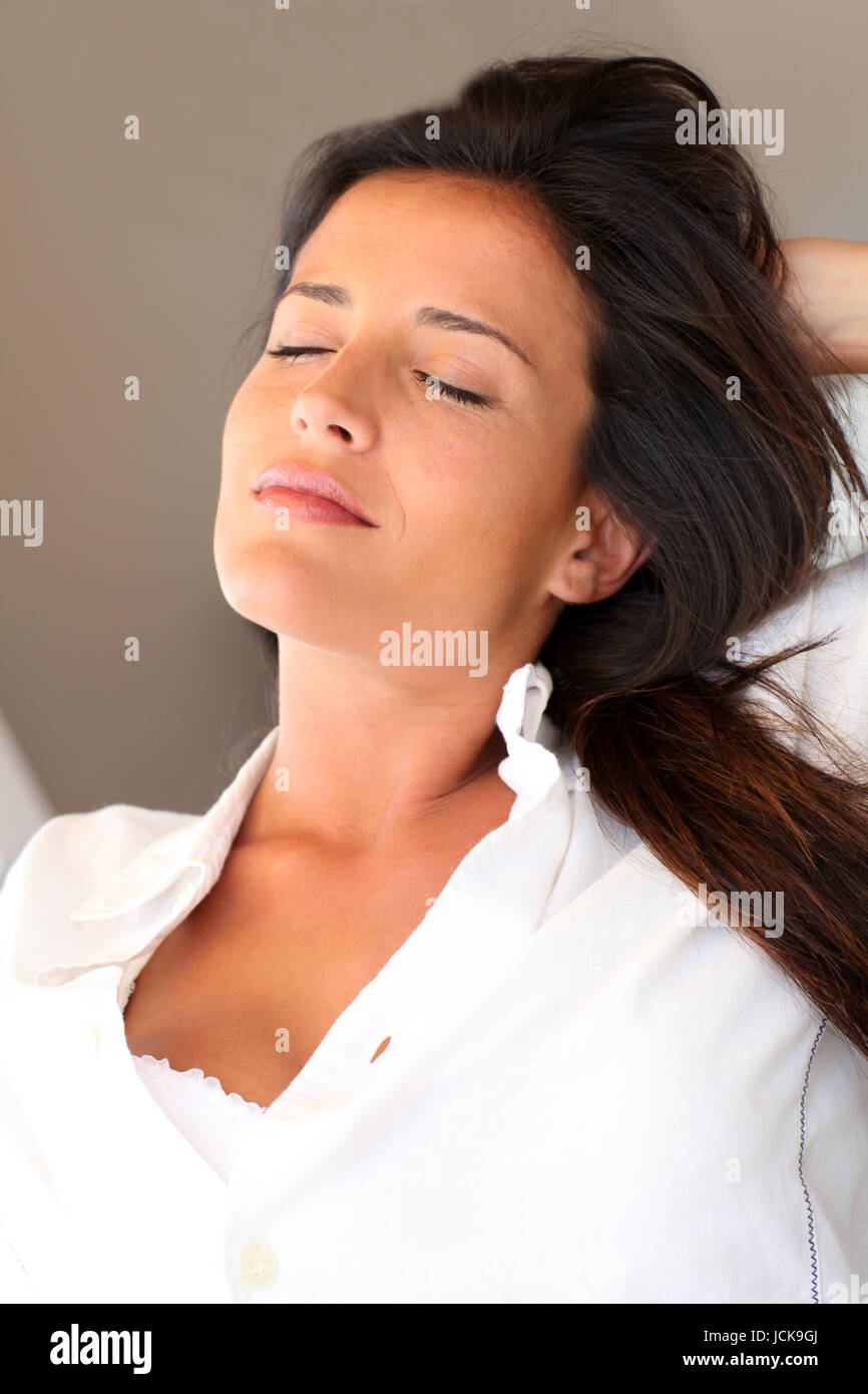 Closeup of beautiful woman with eyes shut Stock Photo - Alamy