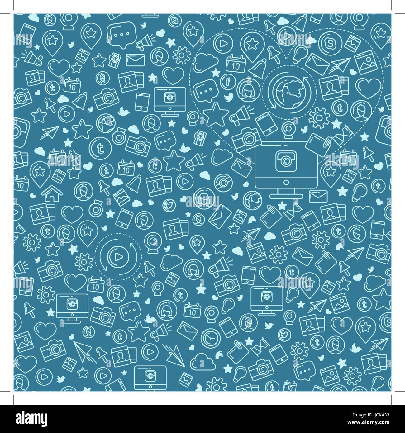 Flat linear seamless pattern of social media, social networking, mobile ...