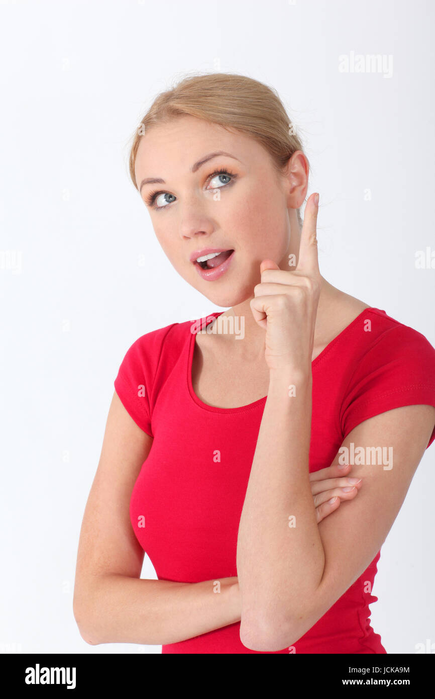 Portrait of beautiful blond woman with interrogative look Stock Photo ...