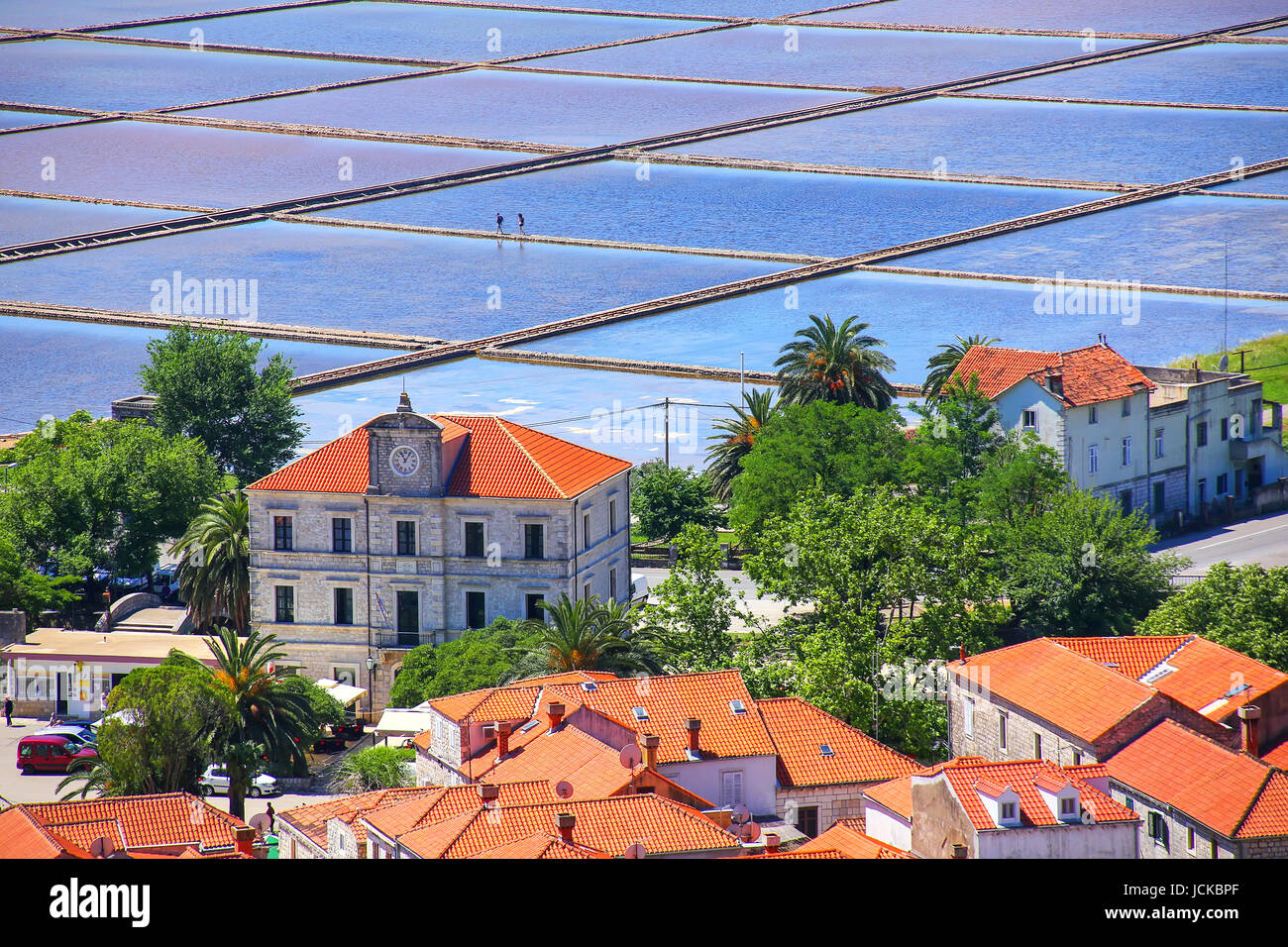 Slat pans in Ston town, Croatia. The Ston salt pans are the oldest in ...