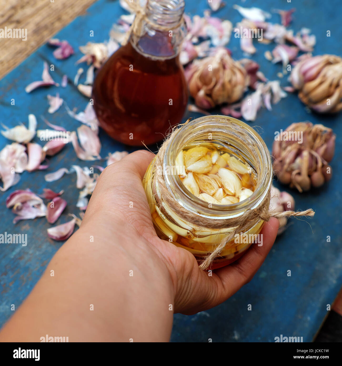 Healthy food from nature herbal, garlic soak in bee honey, a herb ...