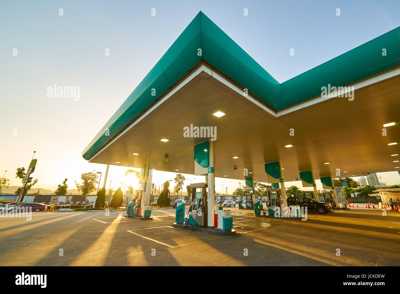 Gas station at sunrise morning Stock Photo - Alamy