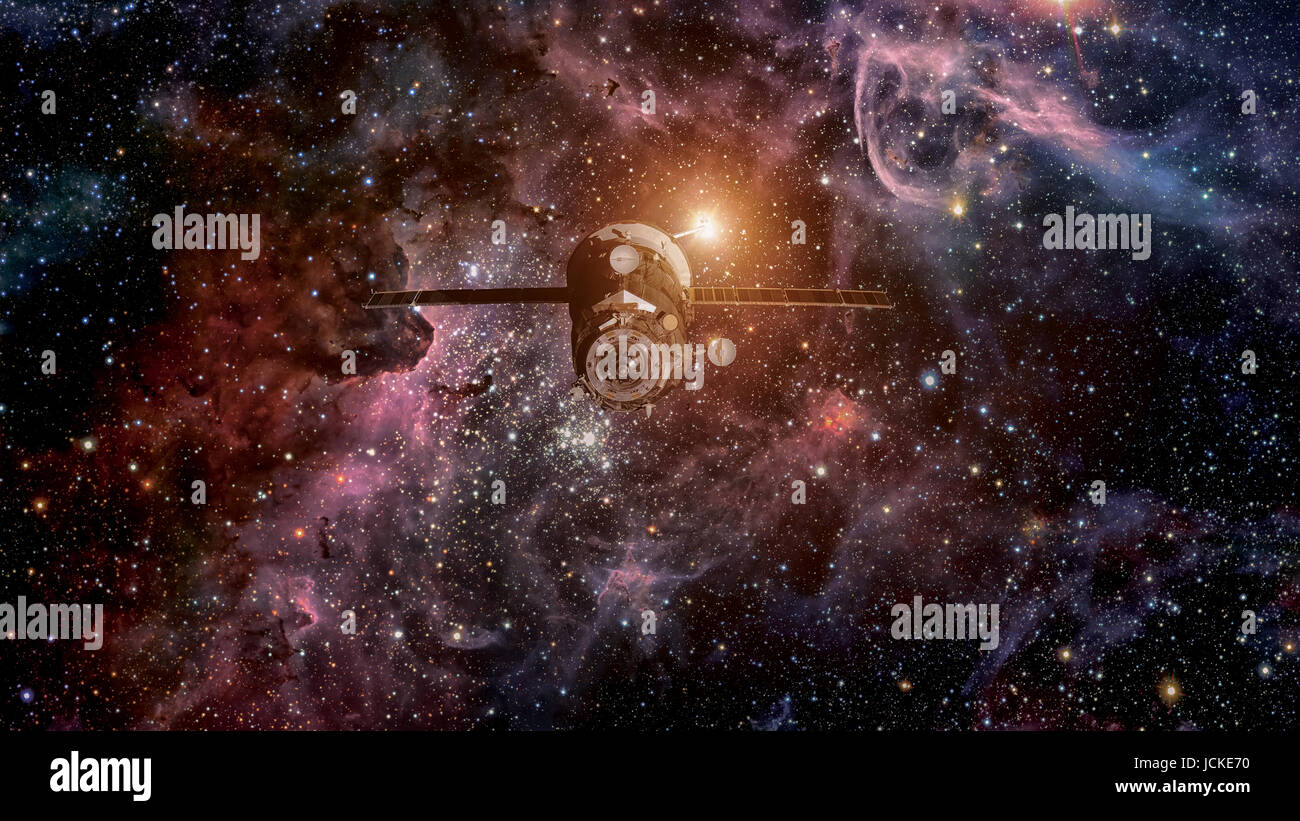 Spacecraft Progress orbiting the space. Elements of this image ...