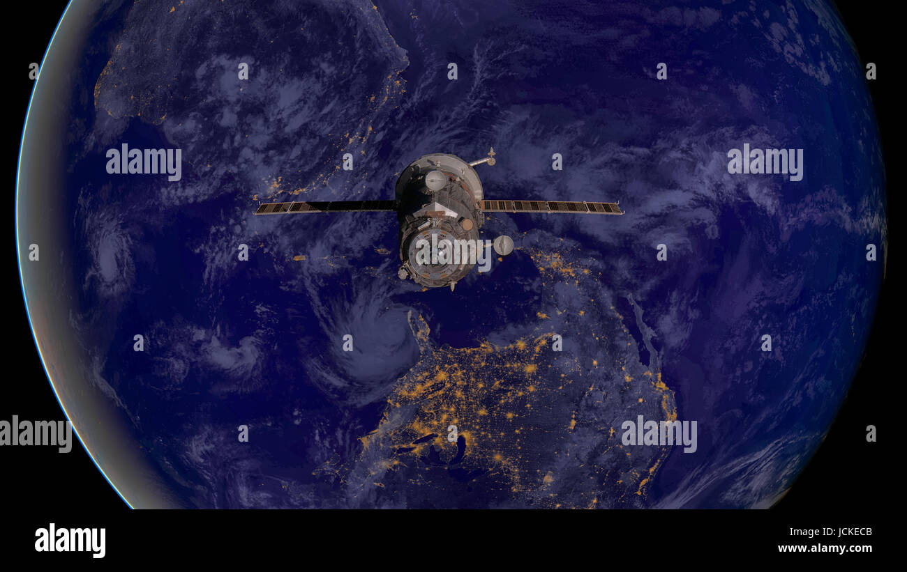Spacecraft Progress orbiting the earth. Elements of this image ...
