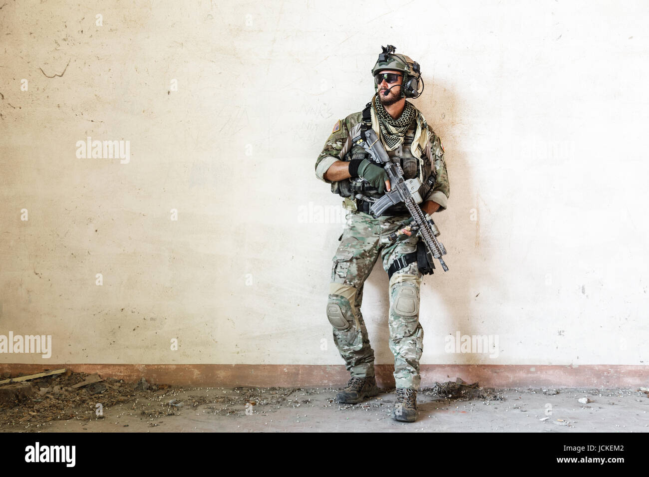 Portrait of american soldier guarding during military operation Stock ...