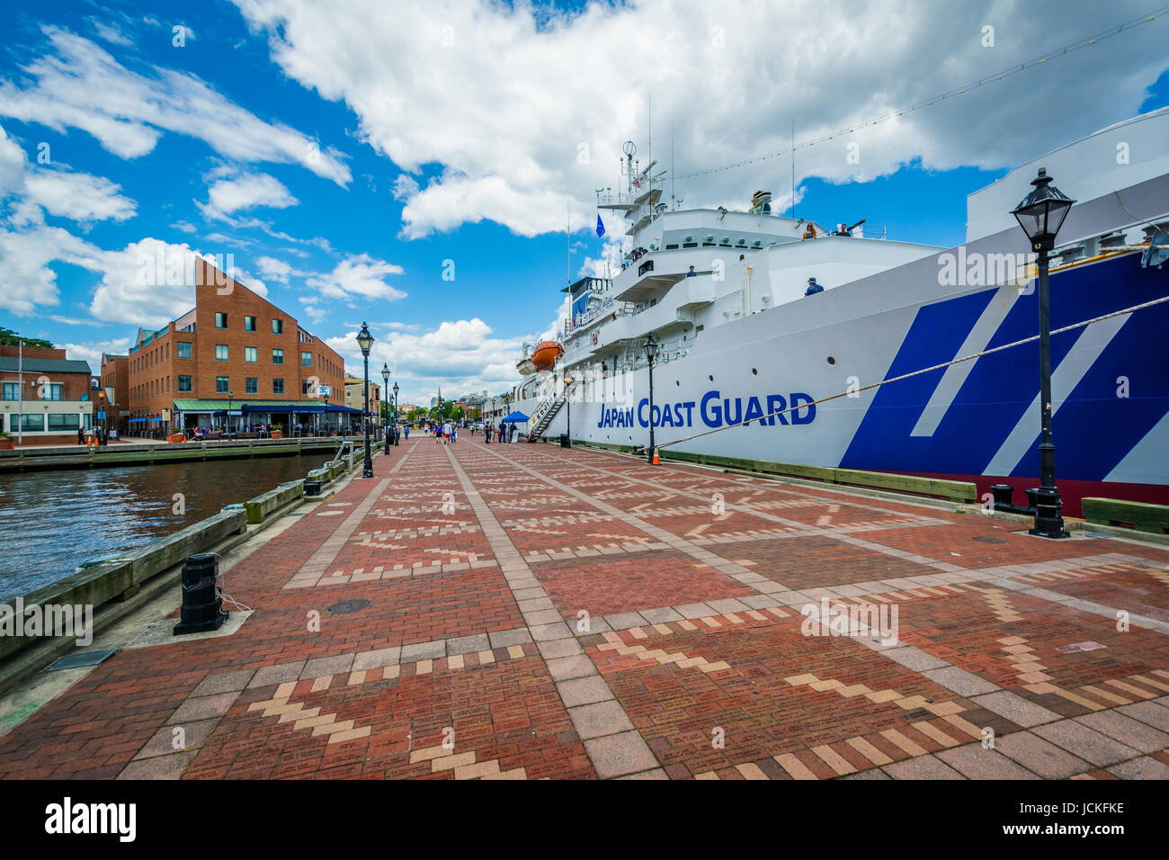 Broadway Pier and a Japanese Coast Guard ship in Fells Point, Baltimore ...
