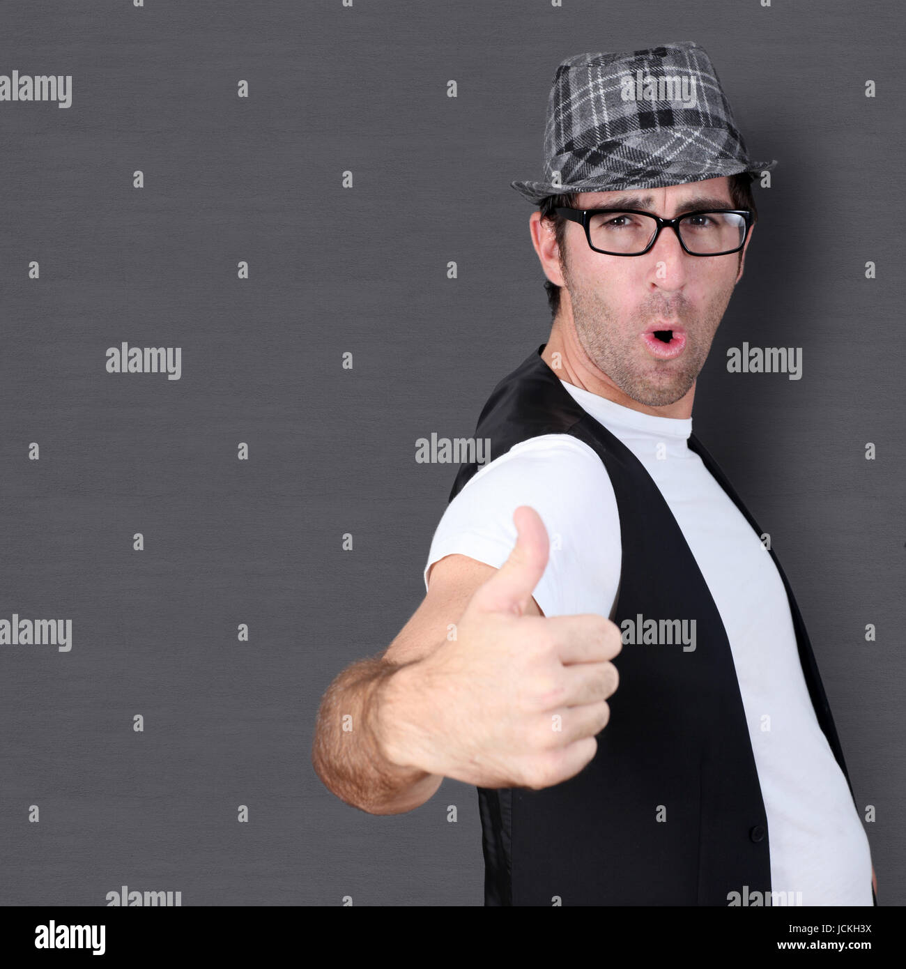 Funny guy showing thumb up Stock Photo - Alamy