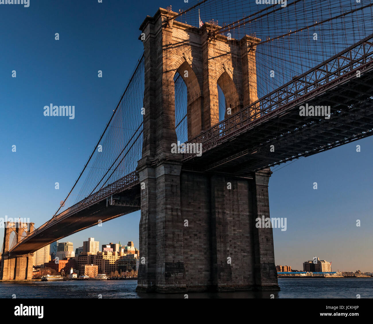 Brooklyn Bridge at Sunset from Manhattan with DUMBO in the Background ...