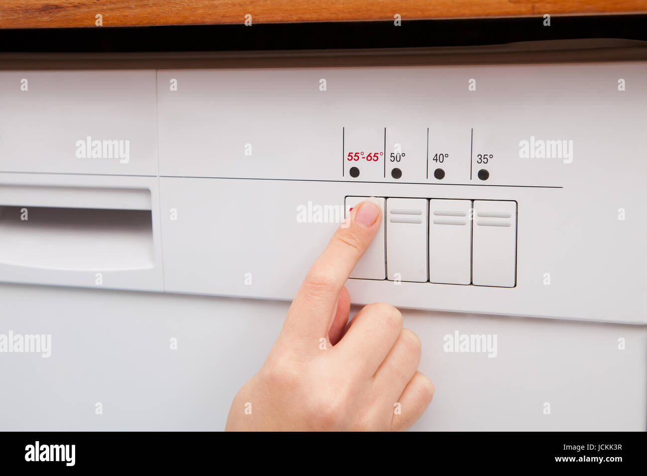Close-up Of Woman's Finger Pressing Button Of Dishwasher Stock Photo ...