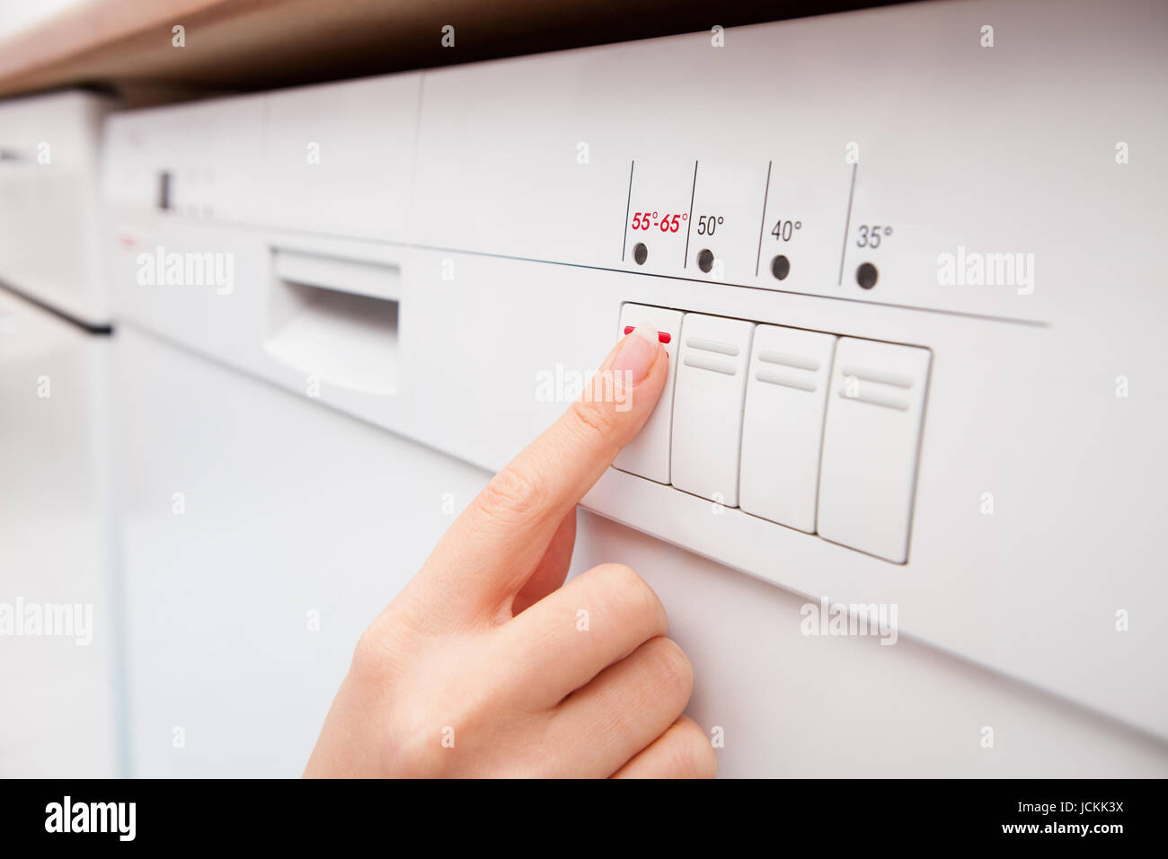 Close-up Of Woman's Finger Pressing Button Of Dishwasher Stock Photo ...