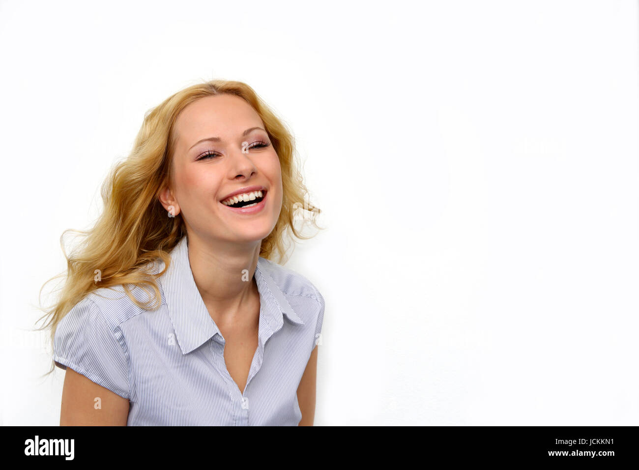 Portrait of beautiful blond woman on white background Stock Photo - Alamy