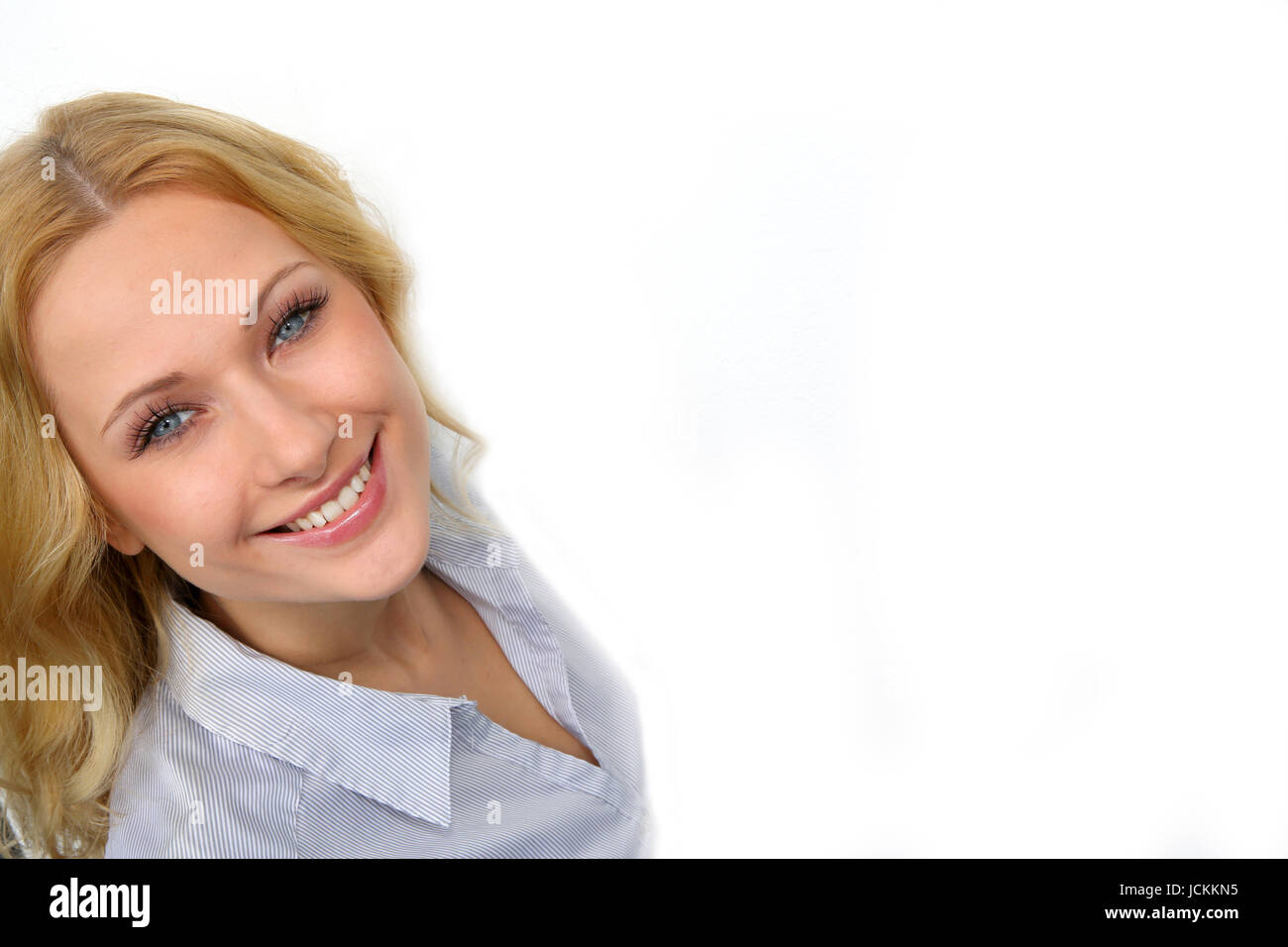 Portrait of beautiful blond woman on white background Stock Photo - Alamy