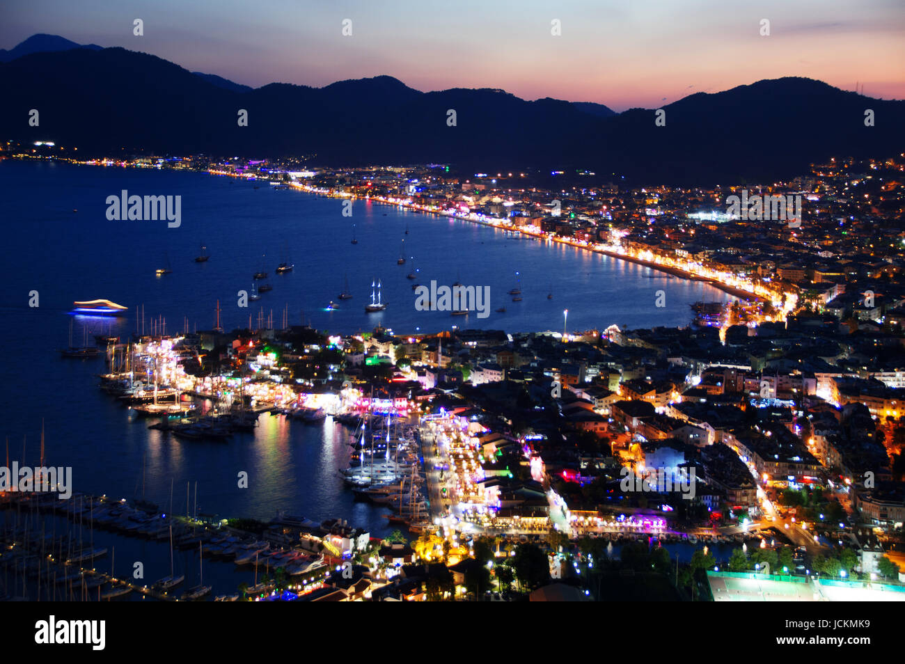 View of Marmaris harbor on Turkish Riviera by night Stock Photo - Alamy