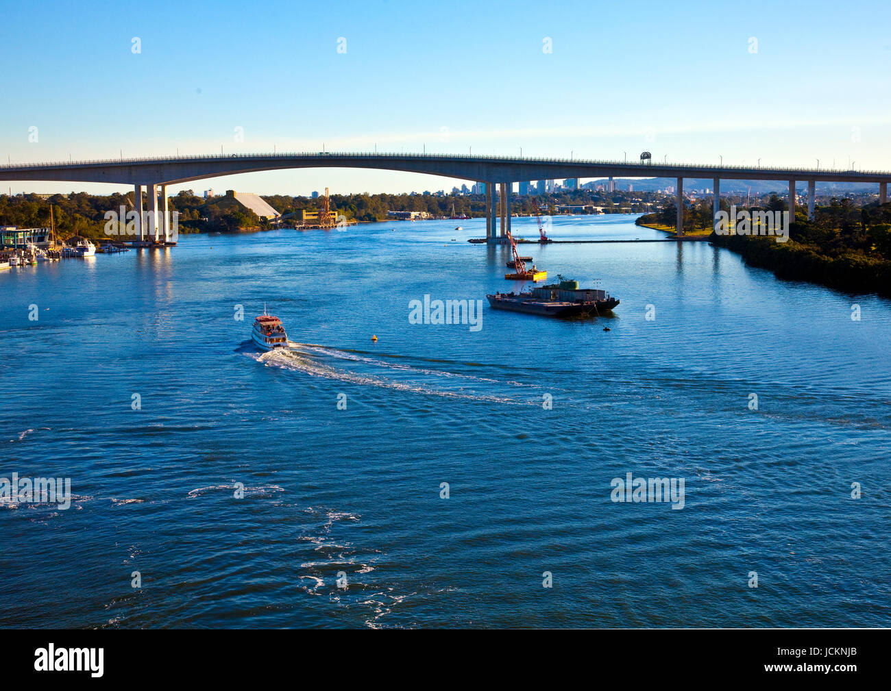 Gateway Bridge over Brisbane River from deck of cruise ship Stock Photo ...