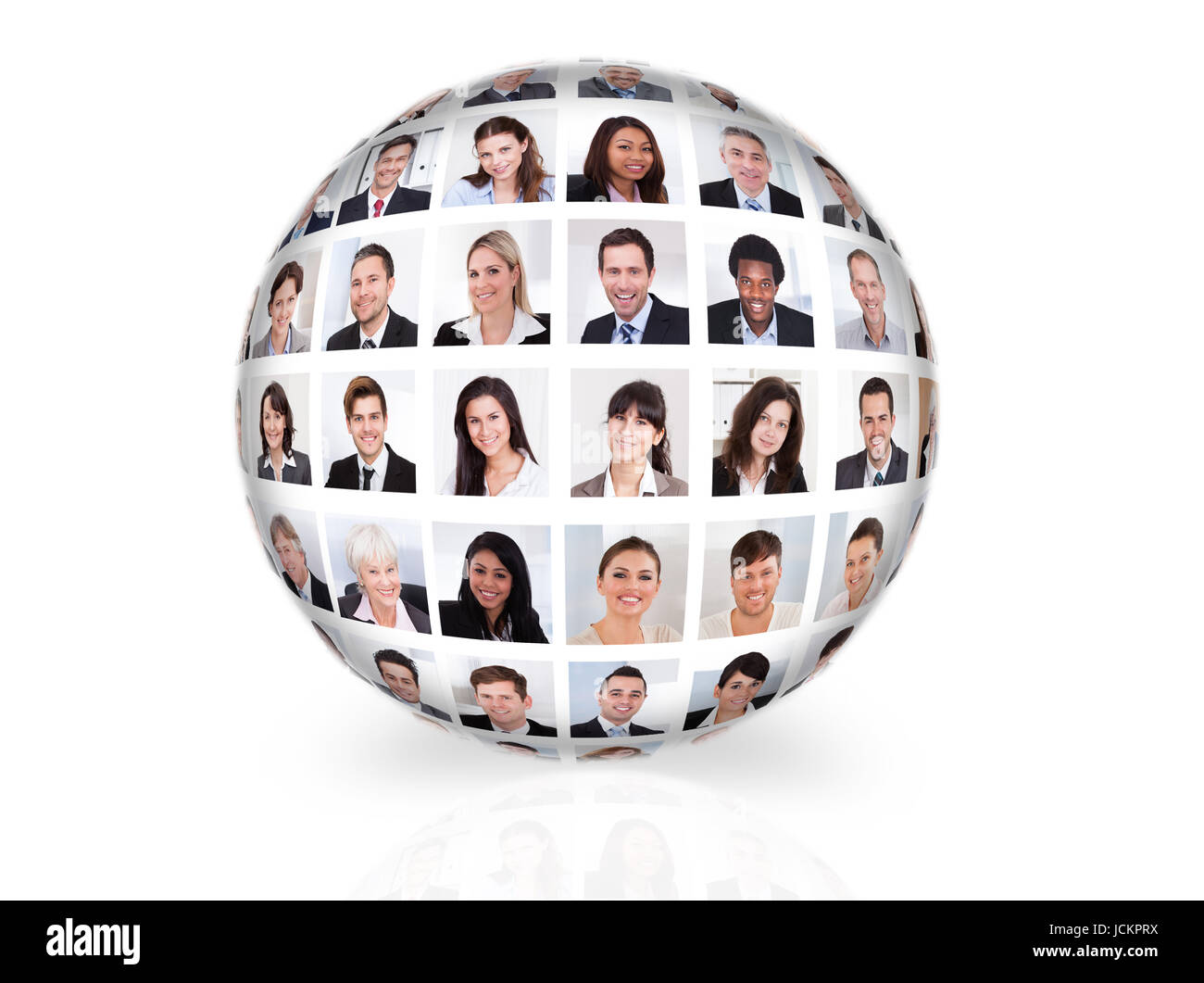 Collage of diverse business people in sphere over white background ...