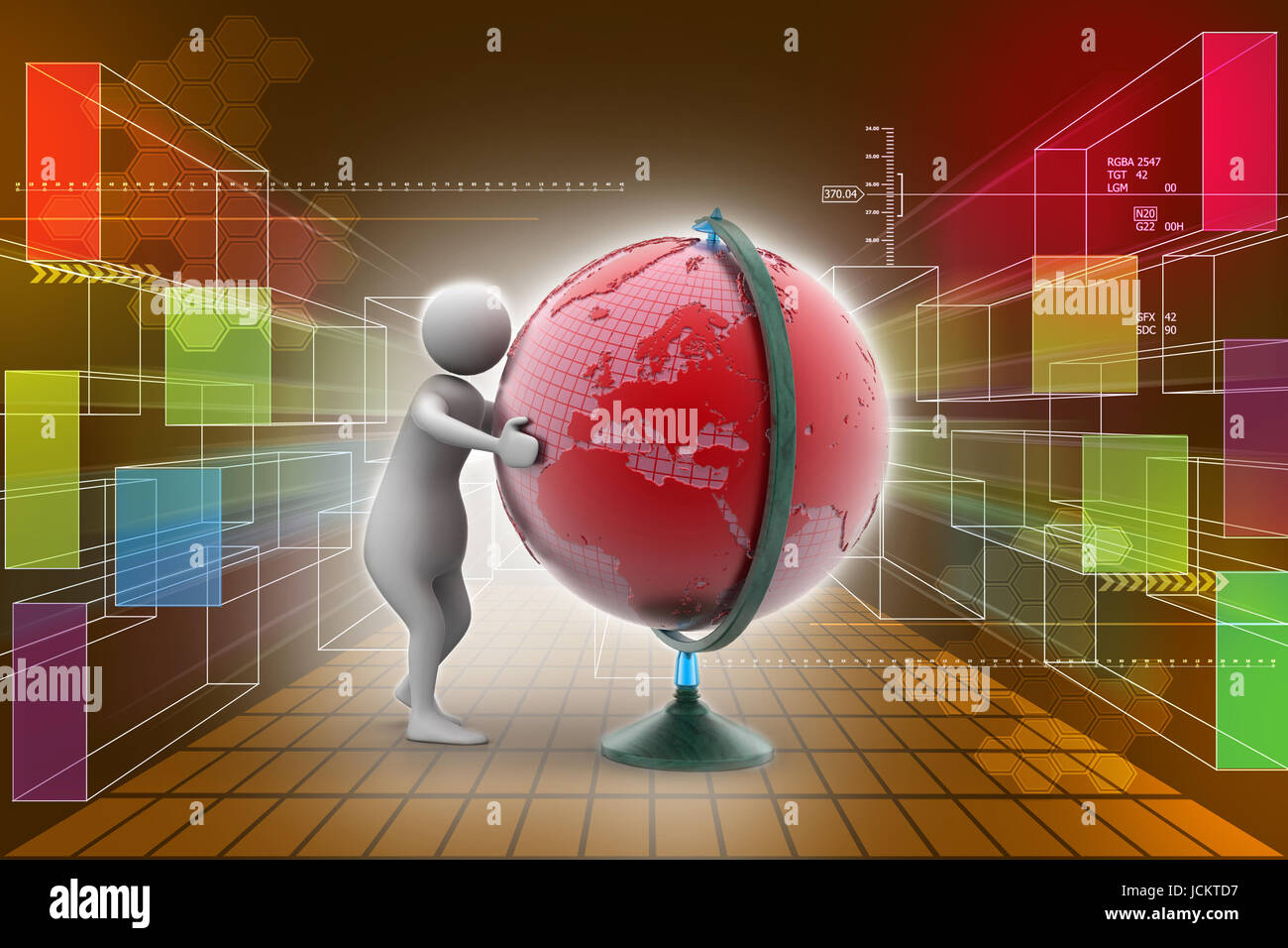 3d man analysing the globe Stock Photo - Alamy