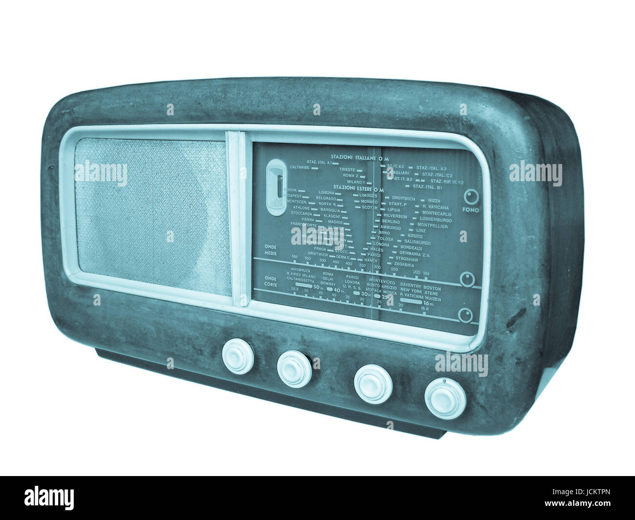 A vintage retro old AM radio tuner - cool cyanotype Stock Photo - Alamy