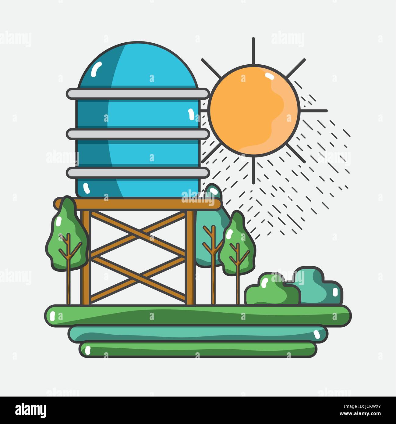 water tank with trees and sun Stock Vector Image & Art - Alamy