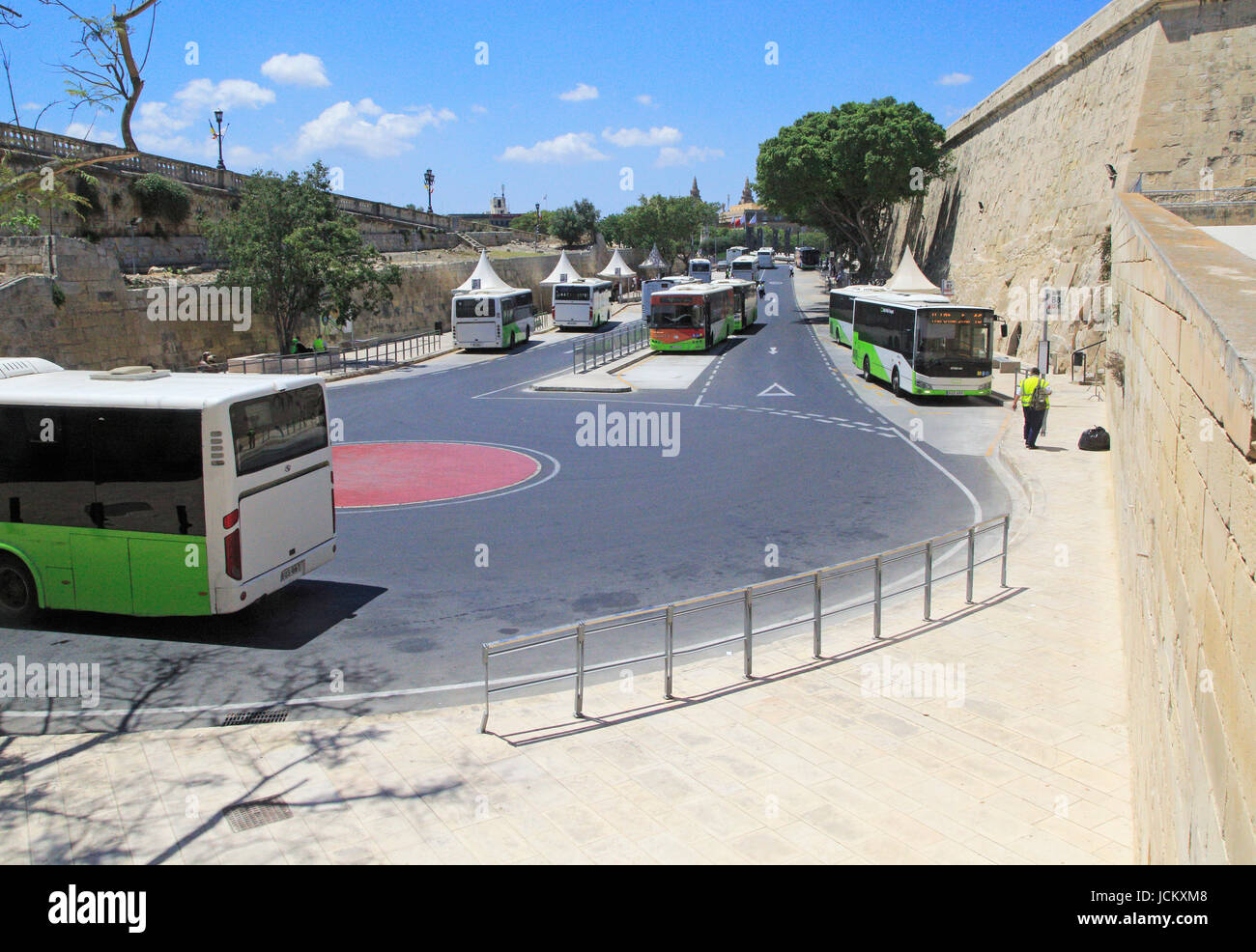 Buses at city centre bus station city of Valletta, Malta Stock Photo ...