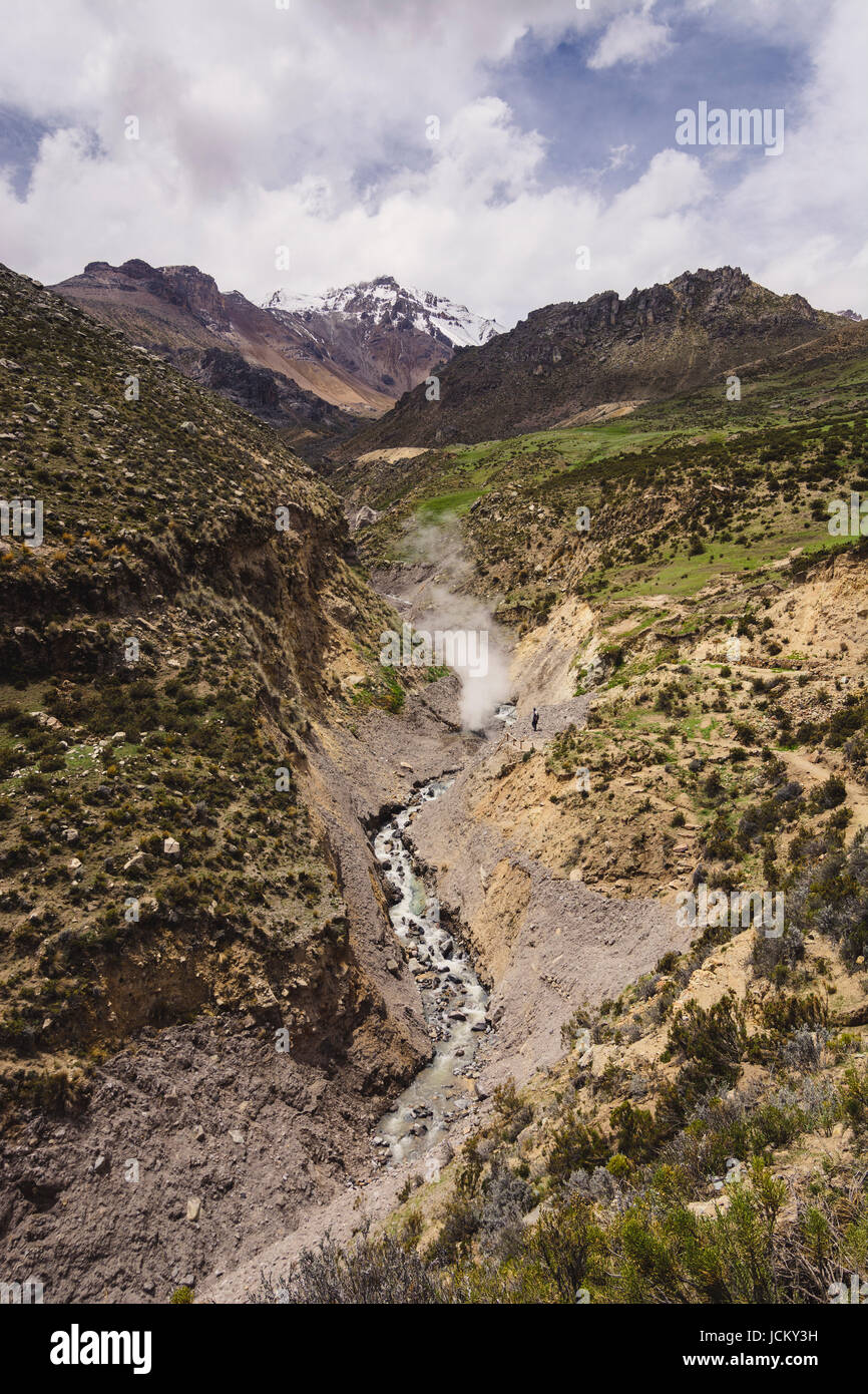 Fumarole, hot sulfurous gases emerge from earth near a Peruvian volcano ...