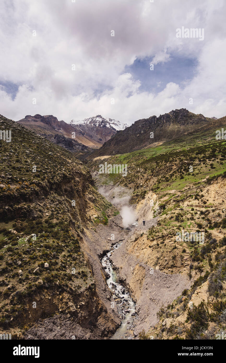 Fumarole, hot sulfurous gases emerge from earth near a Peruvian volcano ...