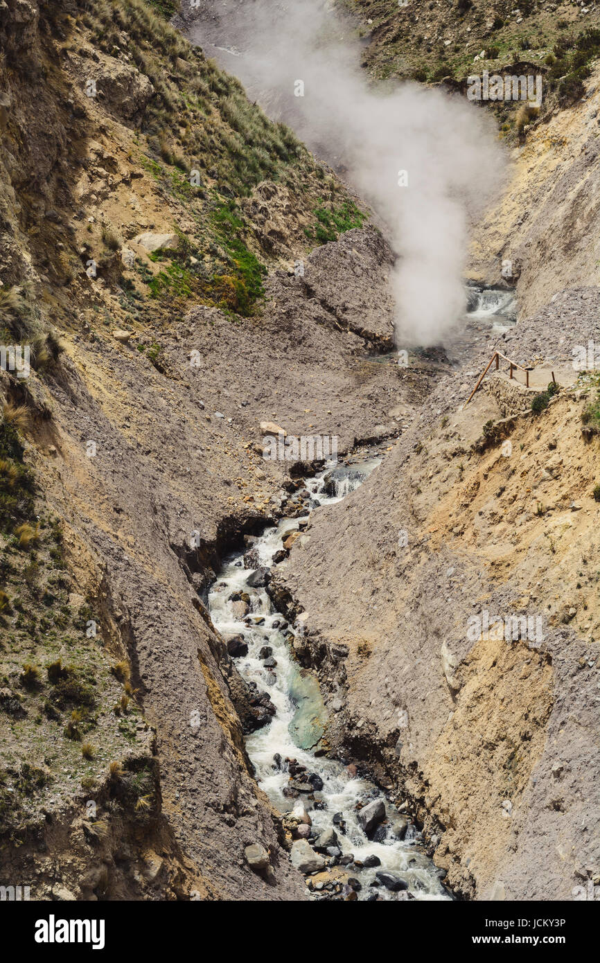 Fumarole, hot sulfurous gases emerge from earth near a Peruvian volcano ...