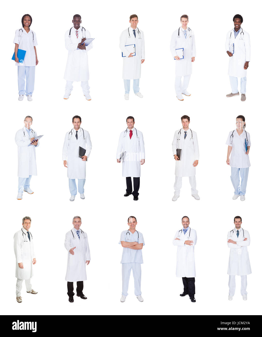 Collage of diverse doctors standing over white background Stock Photo ...