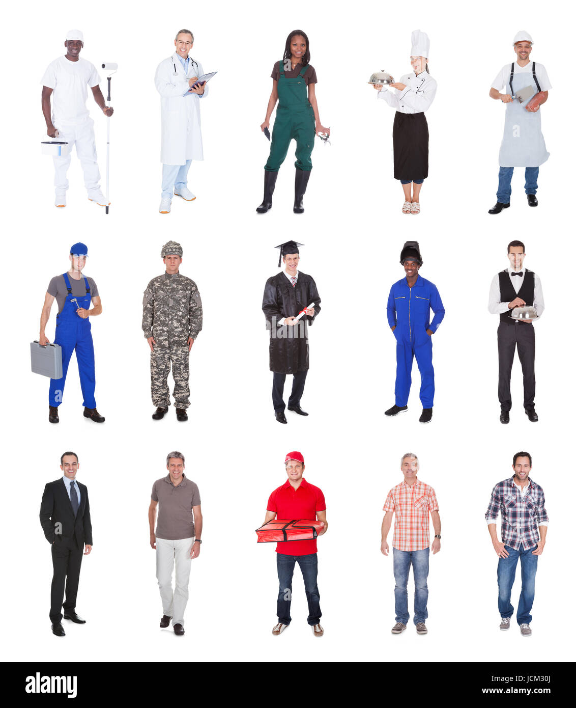 Collage of multiethnic people with various occupations standing against ...