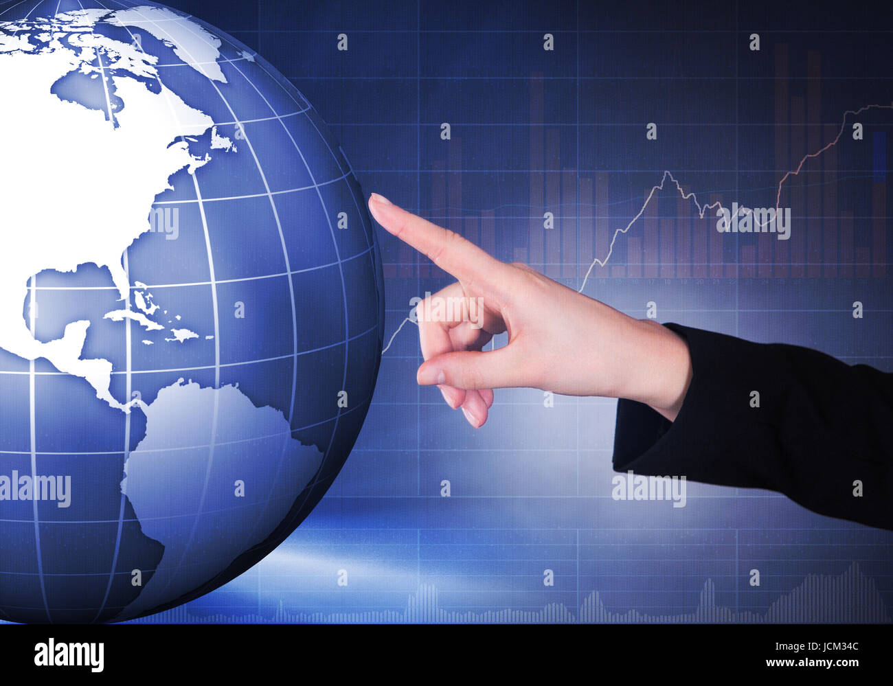 Cropped image of businesswoman touching globe representing ...