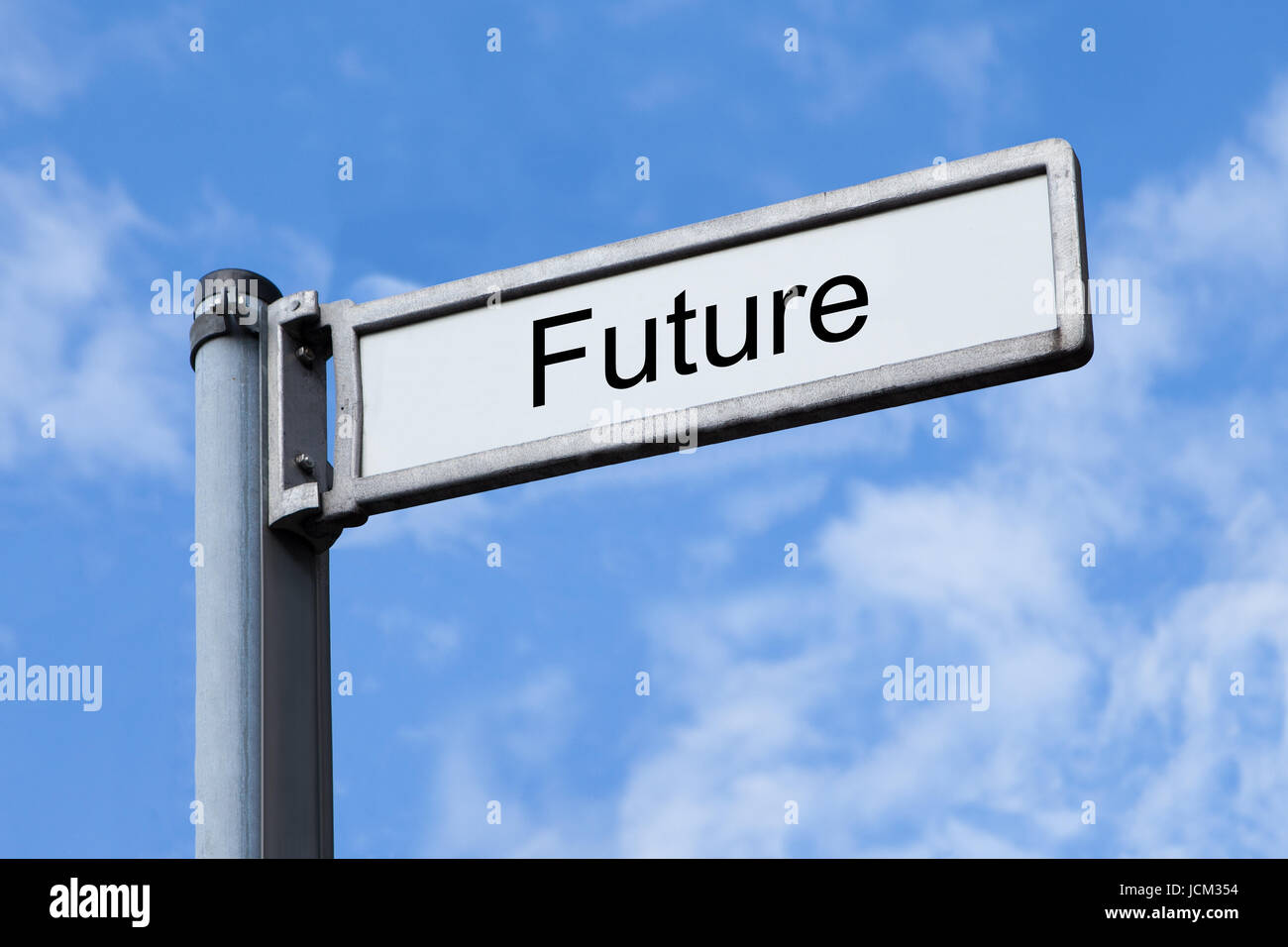Low angle view of signpost with Future sign against sky Stock Photo - Alamy