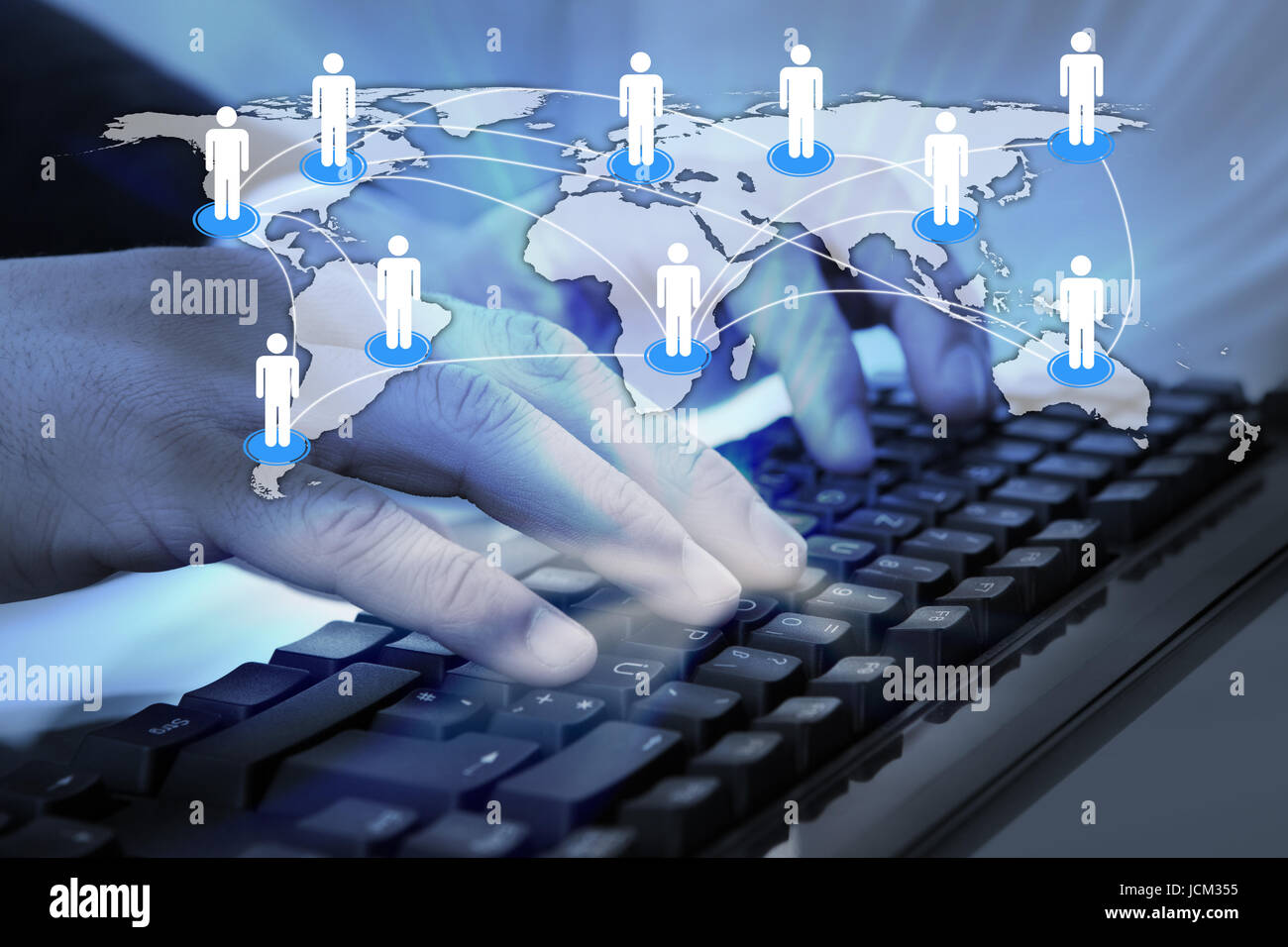 Digital composite image of businessman typing on computer keyboard with ...