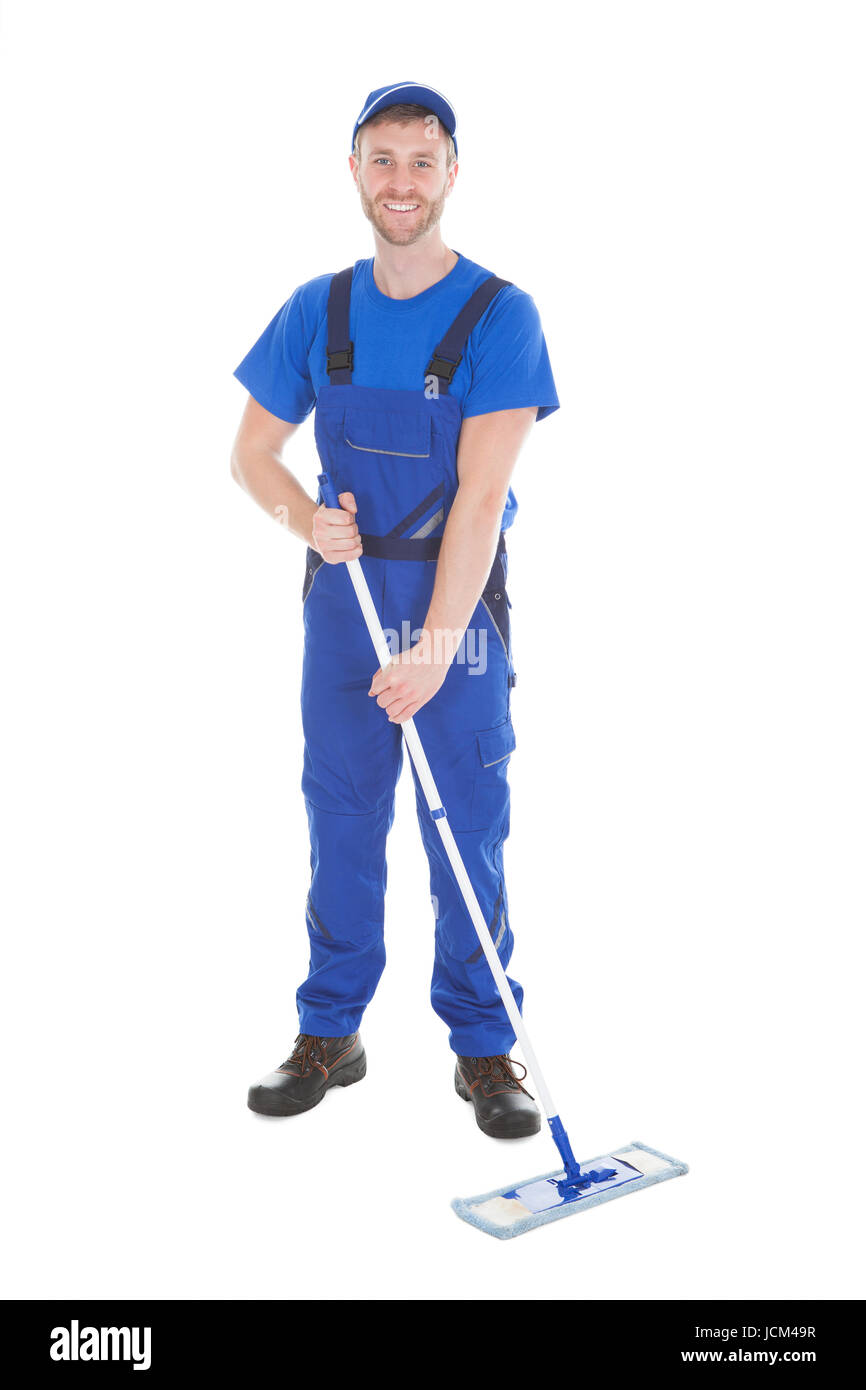 Young person mopping floor Cut Out Stock Images & Pictures - Alamy