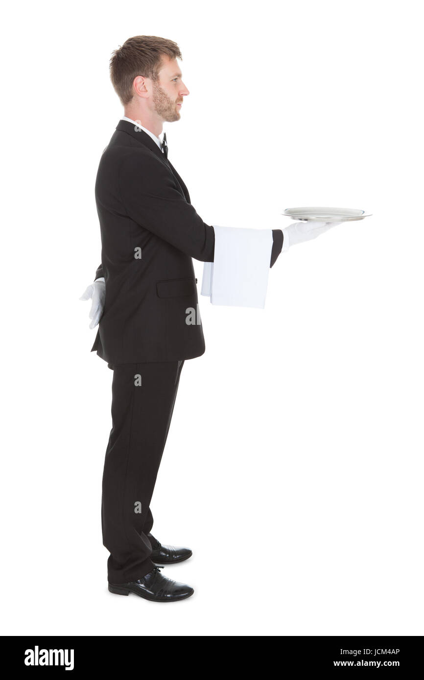 Man carrying tray side view Cut Out Stock Images & Pictures - Alamy