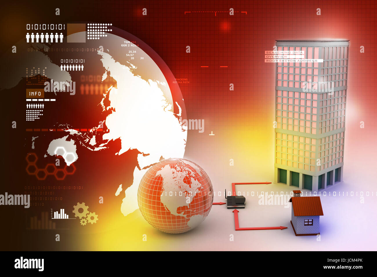 Homes on a global network Stock Photo - Alamy