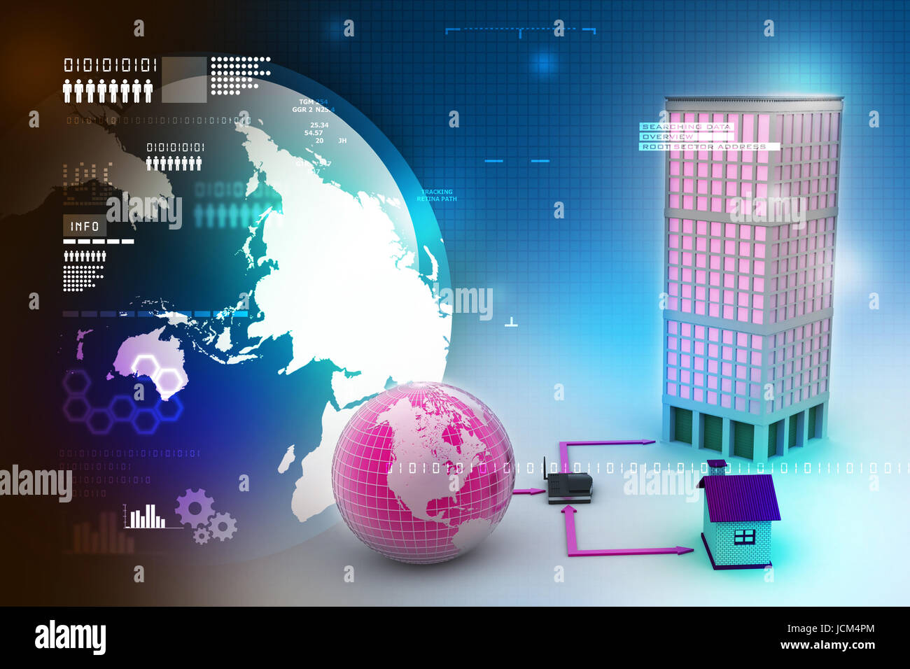 Homes on a global network Stock Photo - Alamy