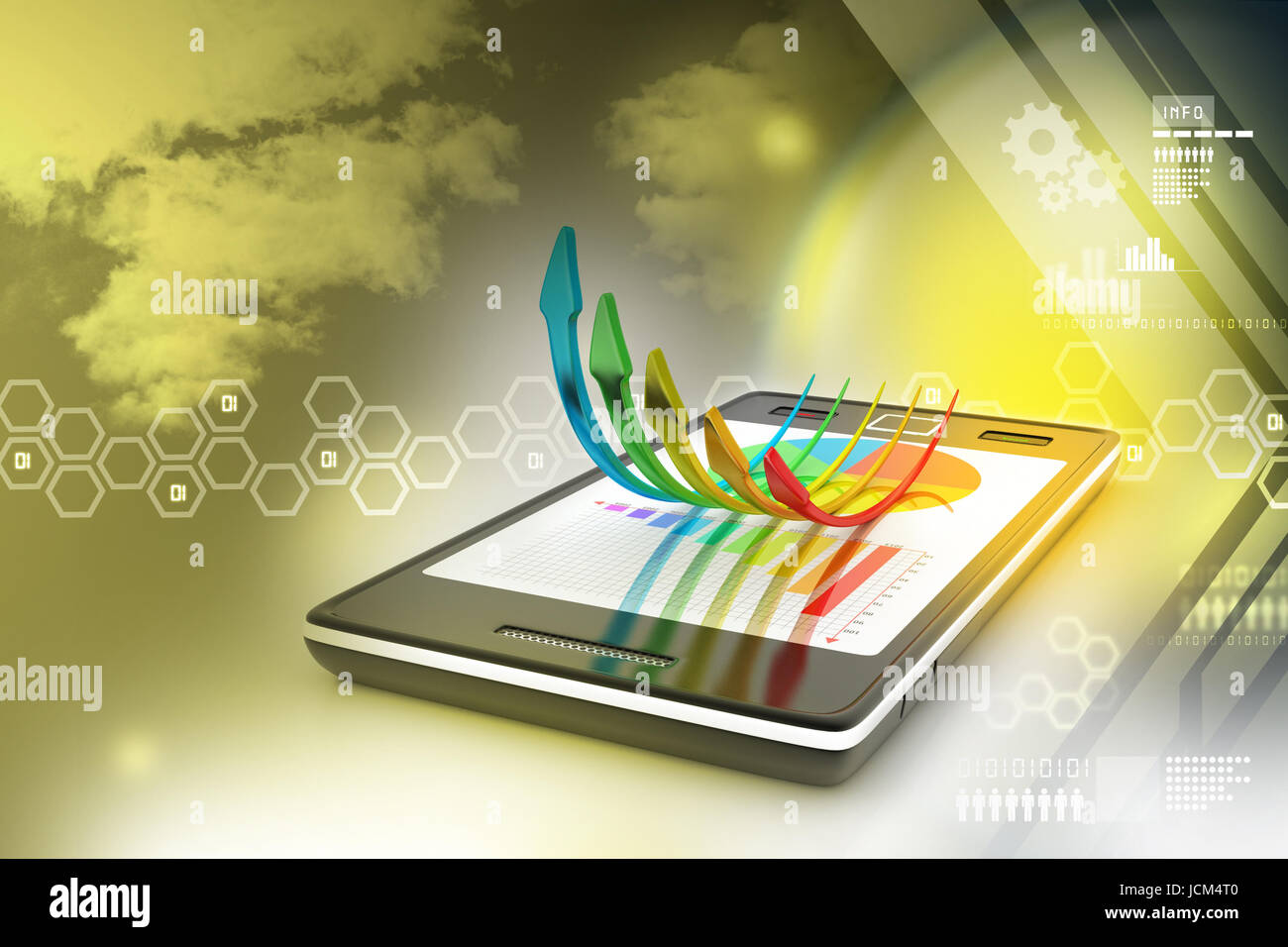 Smart phone showing a growth graph and a pie chart Stock Photo - Alamy