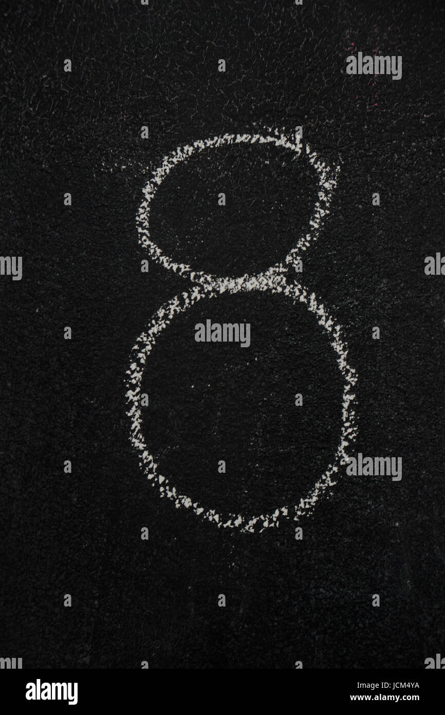 Number 8, eight drawn with white chalk on blackboard. Education, school ...