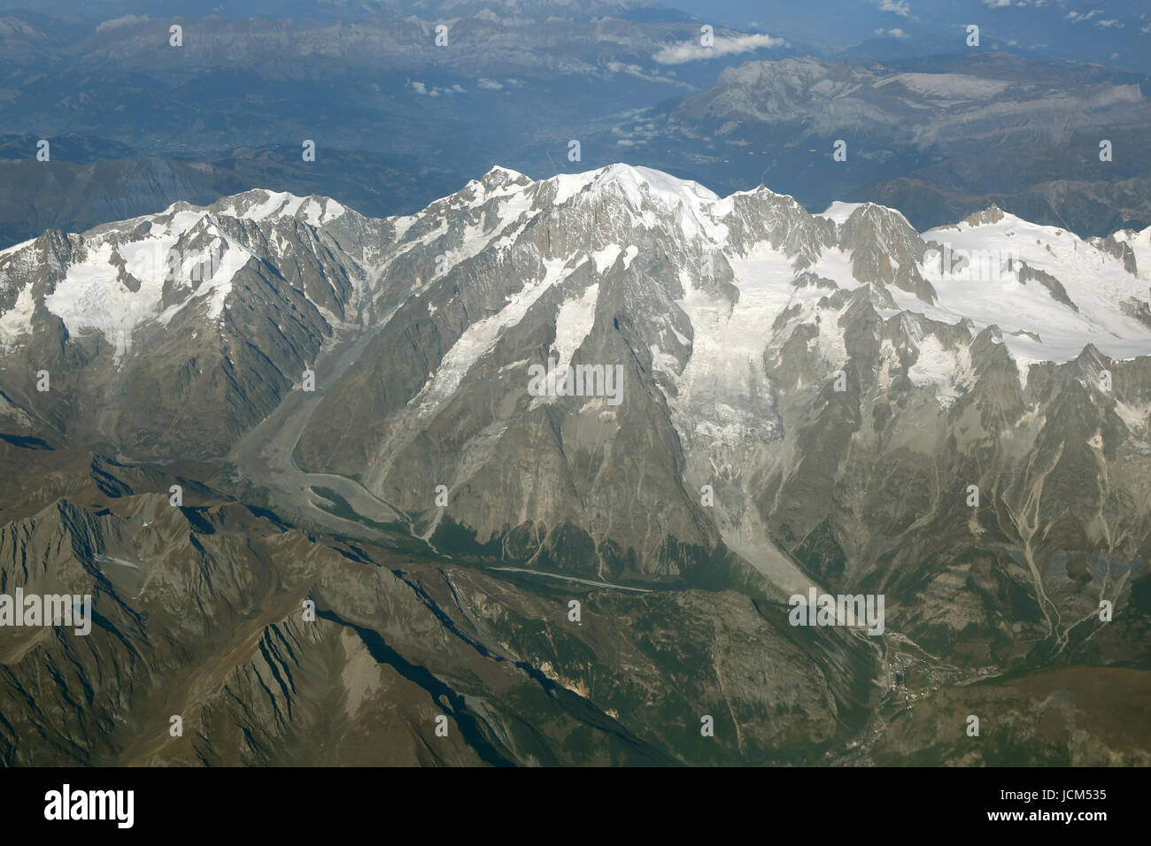 Montblanc Mont Blanc mountain top France Alps mountains aerial view ...
