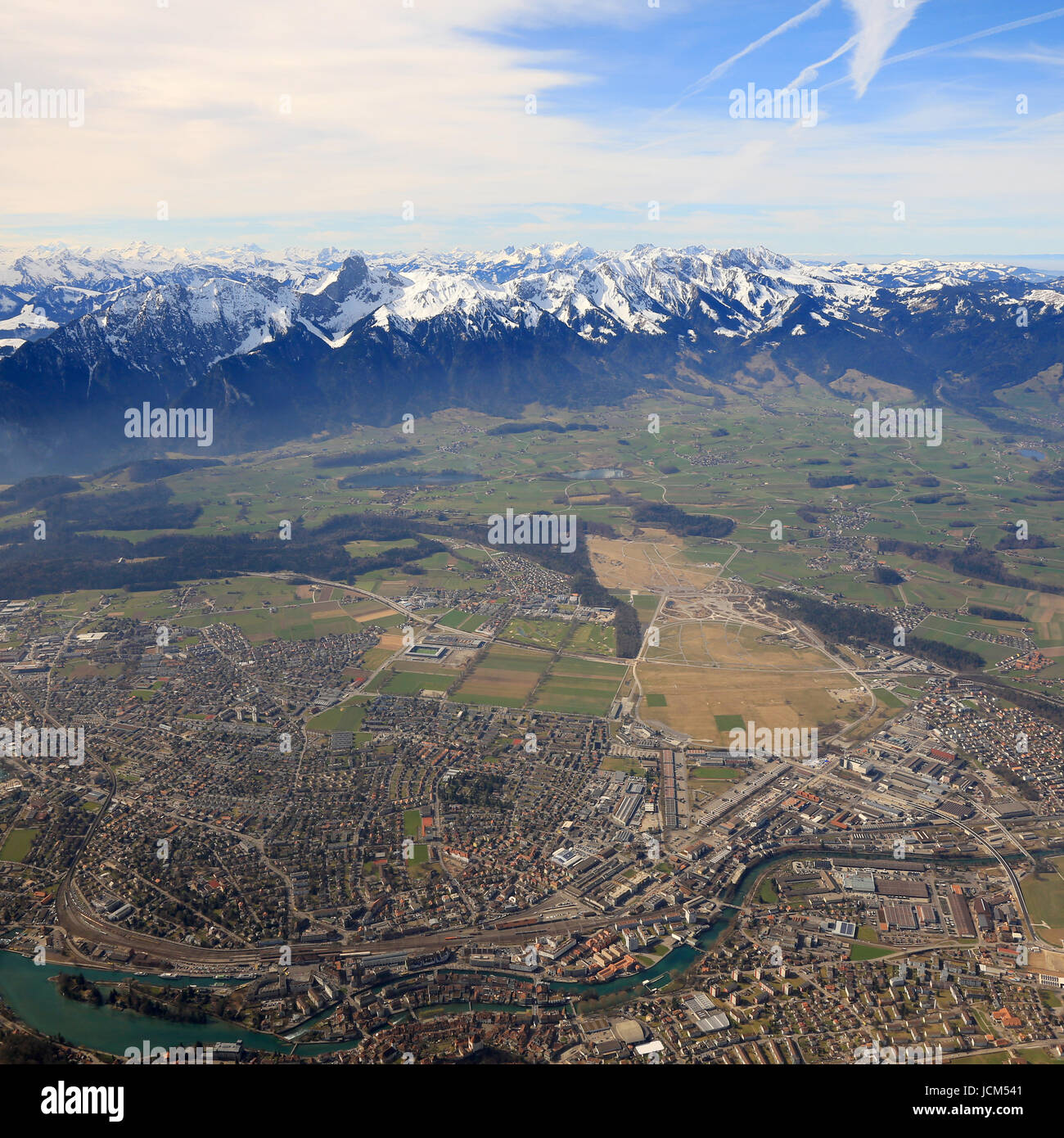 Thun Alps panorama overview mountains Switzerland town City aerial view ...