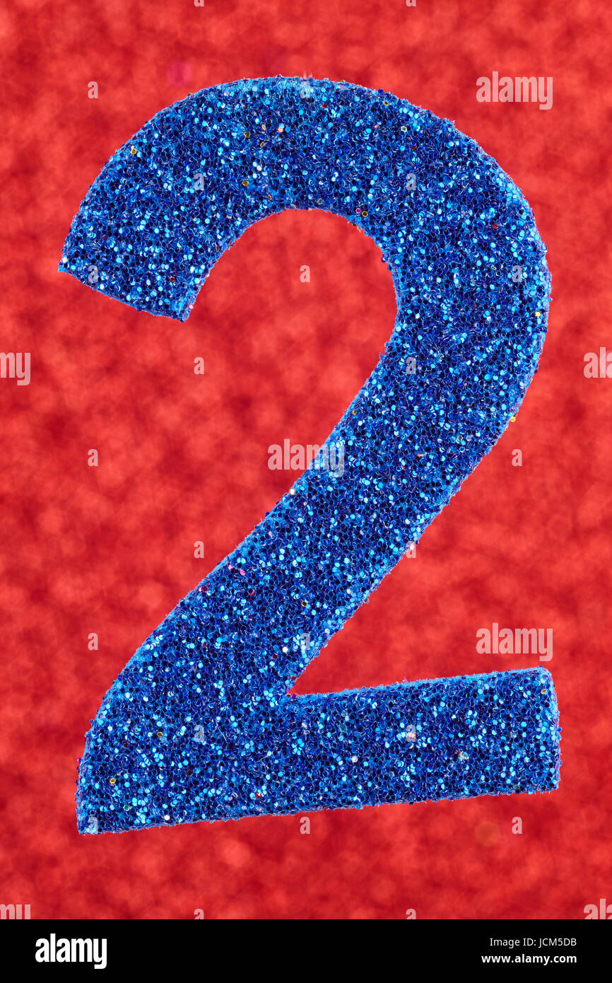 Number two blue color over a red background. Anniversary. Vertical ...