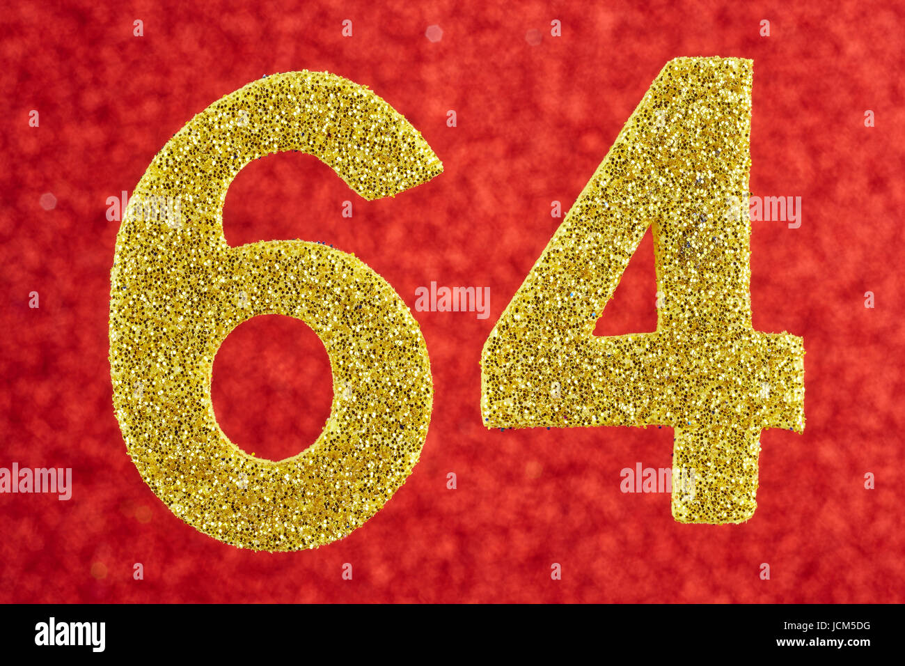 Number sixty-four yellow color over a red background. Anniversary ...