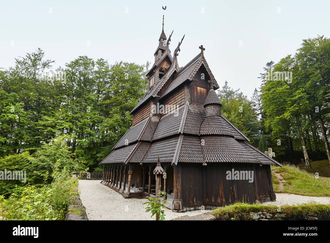 Norwegian graveyard and stave church roof. Fantoft. Bergen. Visit ...