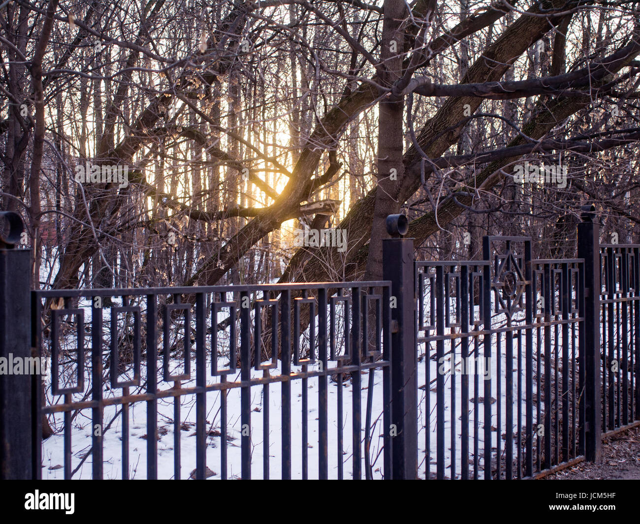 fence Moscow Park in early spring Stock Photo - Alamy