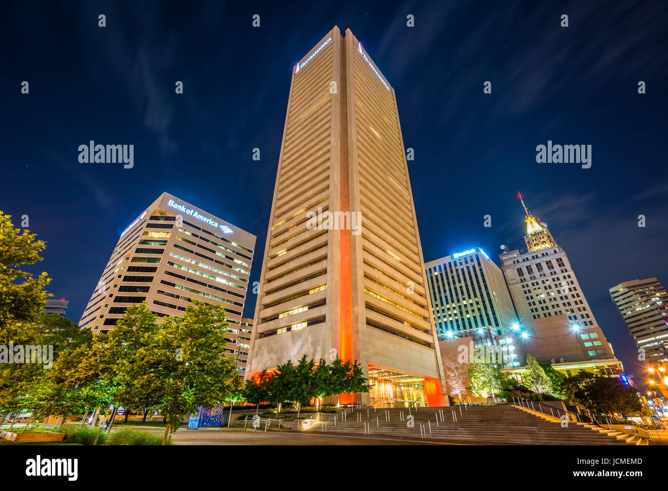 Modern buildings at night in downtown Baltimore, Maryland Stock Photo ...