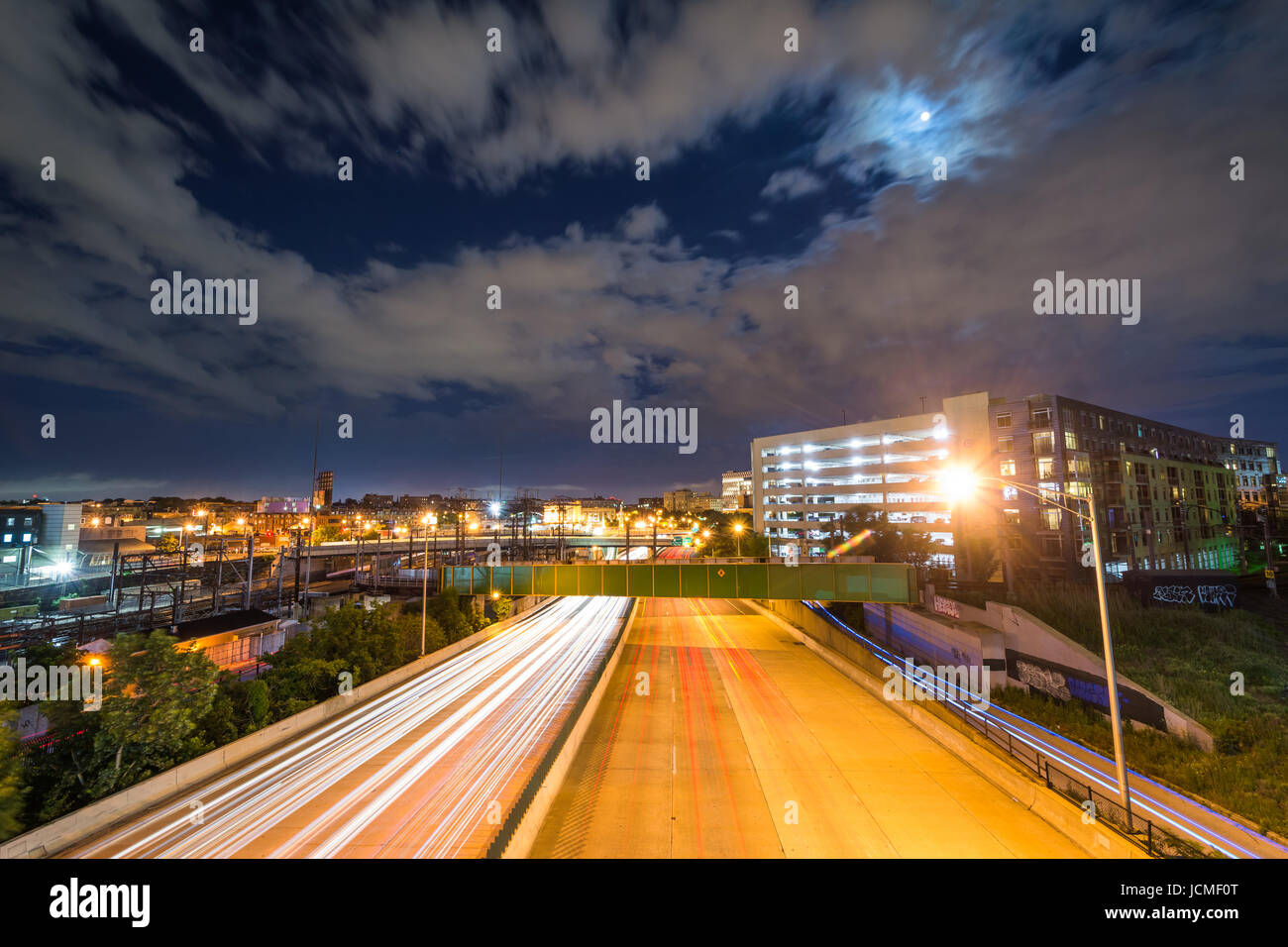 The Jones Falls Expressway at night, in Baltimore, Maryland Stock Photo ...
