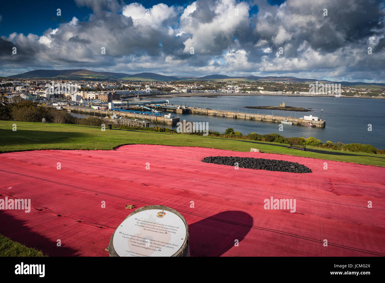 Remembrance Day giant Poppy with Douglas Bay, Isle of Man in background ...